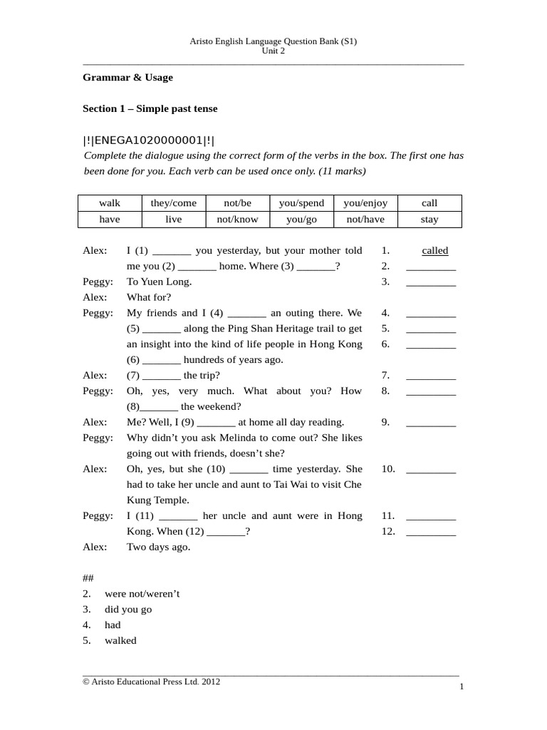 1.2a_simple past tense | PDF