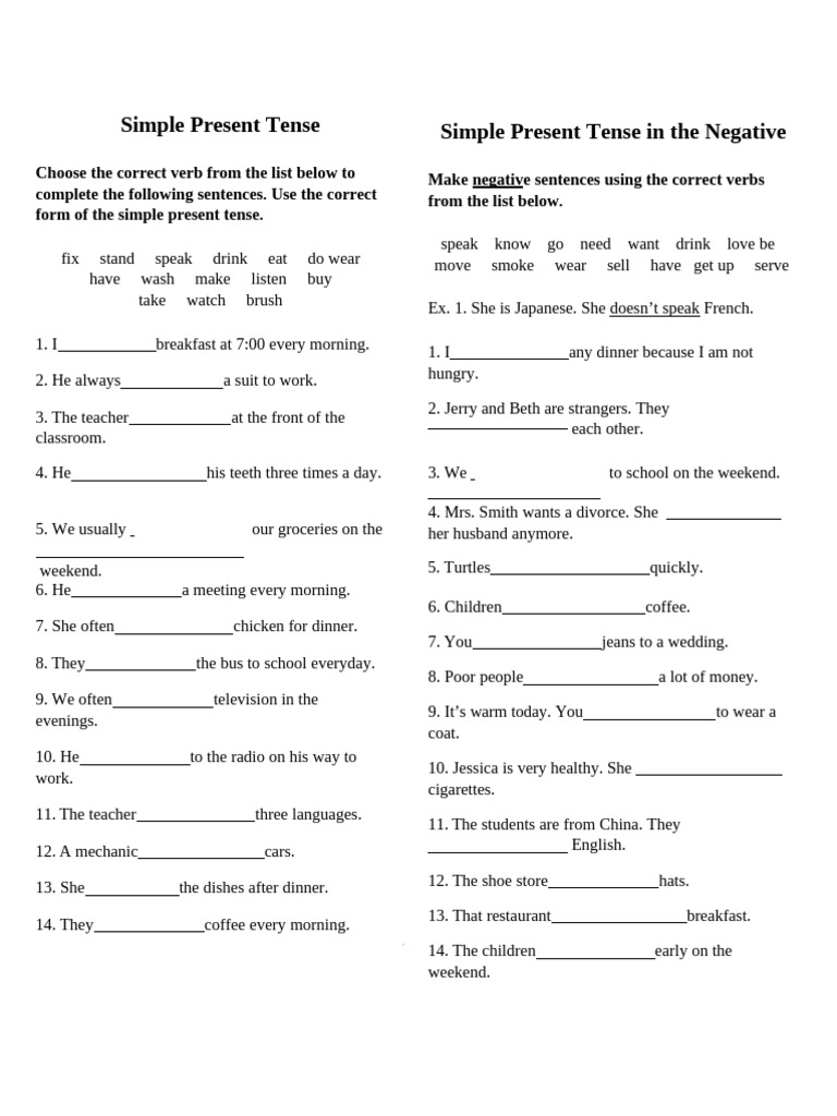 Present Simple Worksheets | PDF | Syntax | Grammar
