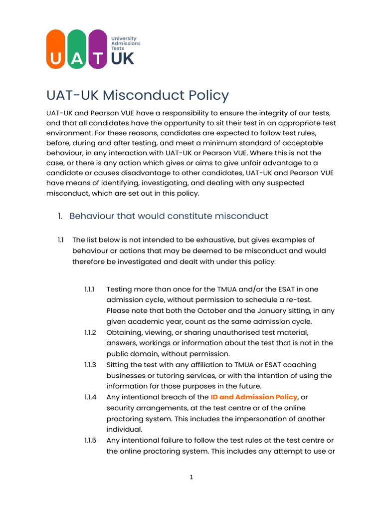UAT-UK Misconduct Policy Overview | PDF | Justice | Crime & Violence