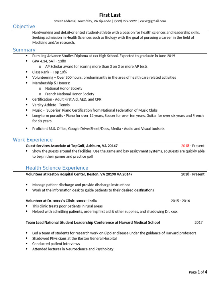 Sample - Resume - 2024 - 25 App Cycle | PDF | Health Care
