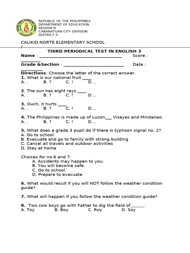 3rd PT Eng3 Test Newest | PDF