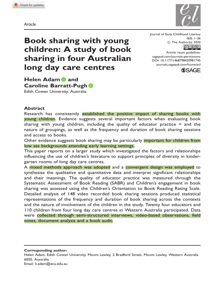 Book Sharing in Australian Childcare Centers | PDF | Literacy ...
