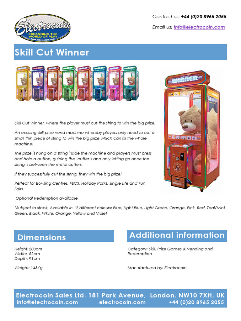 Skill Cut Winner Arcade Machine Guide | PDF