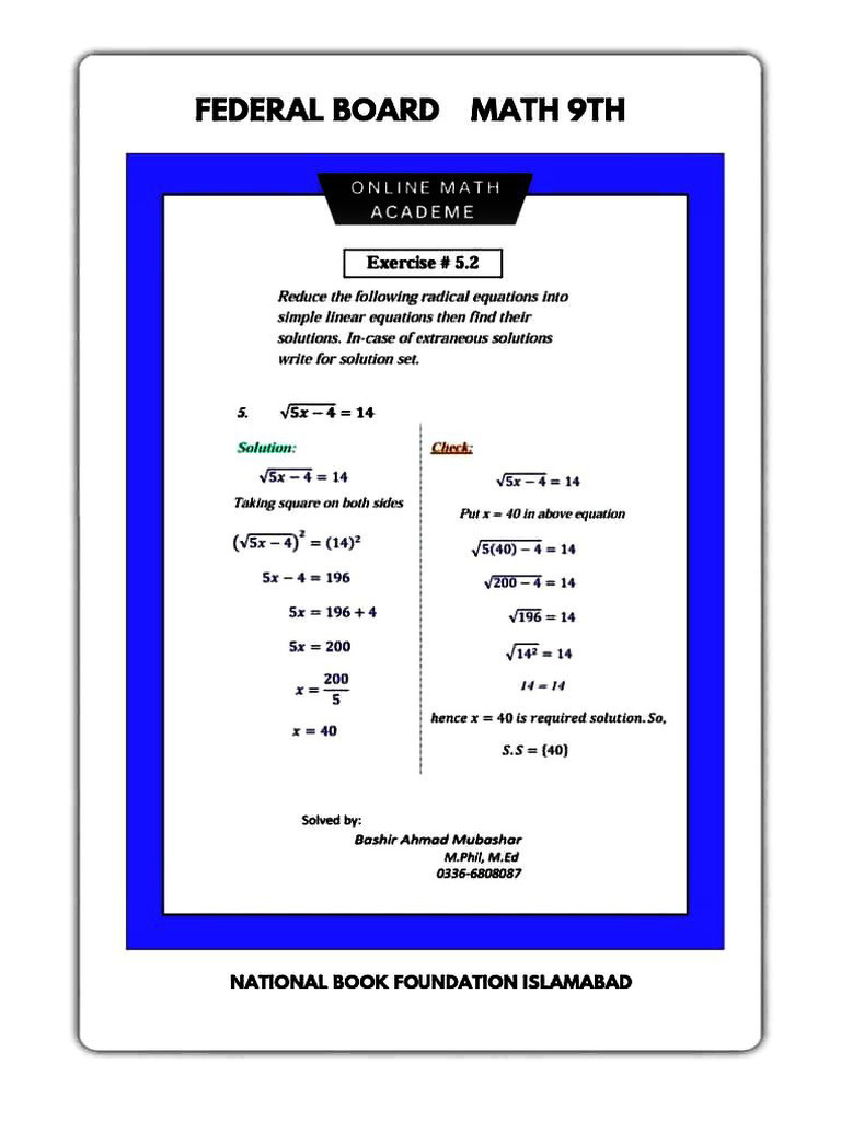 Mathematics 9th Class Federal Board | PDF