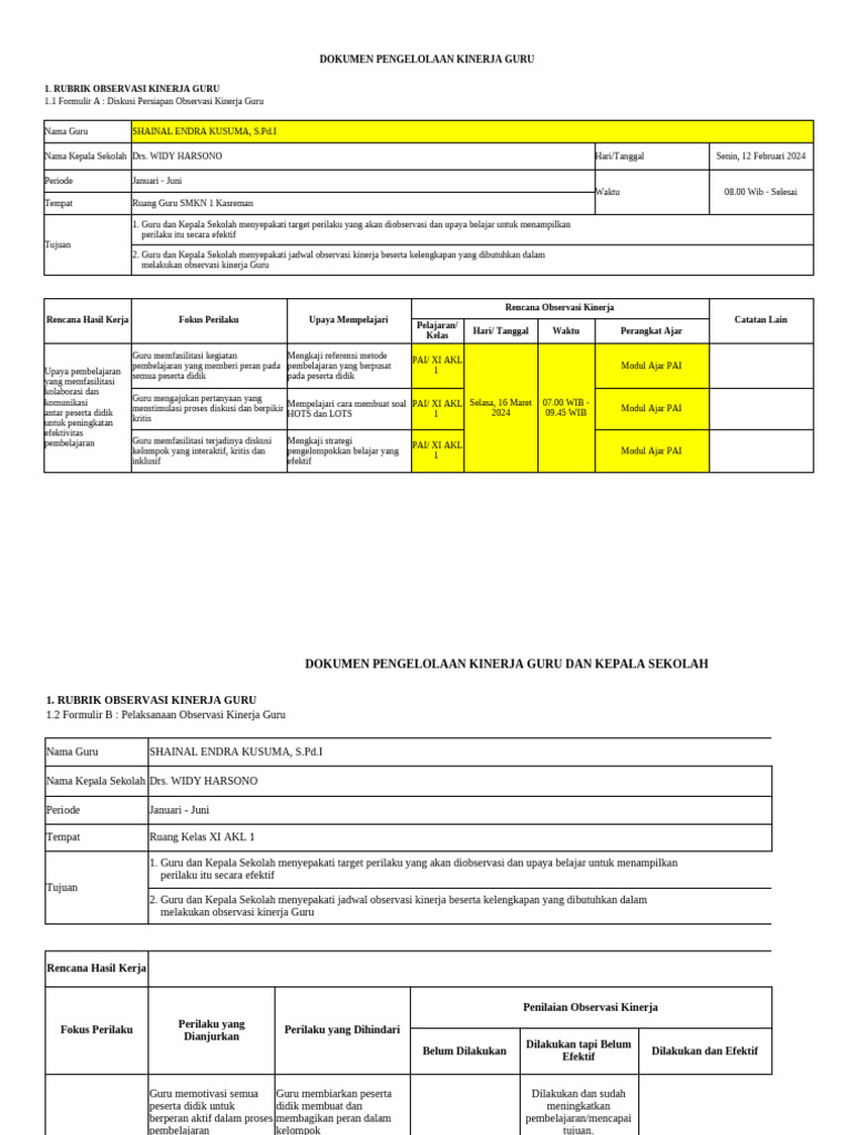 4-Contoh Form Observasi Guru-Shainal | PDF