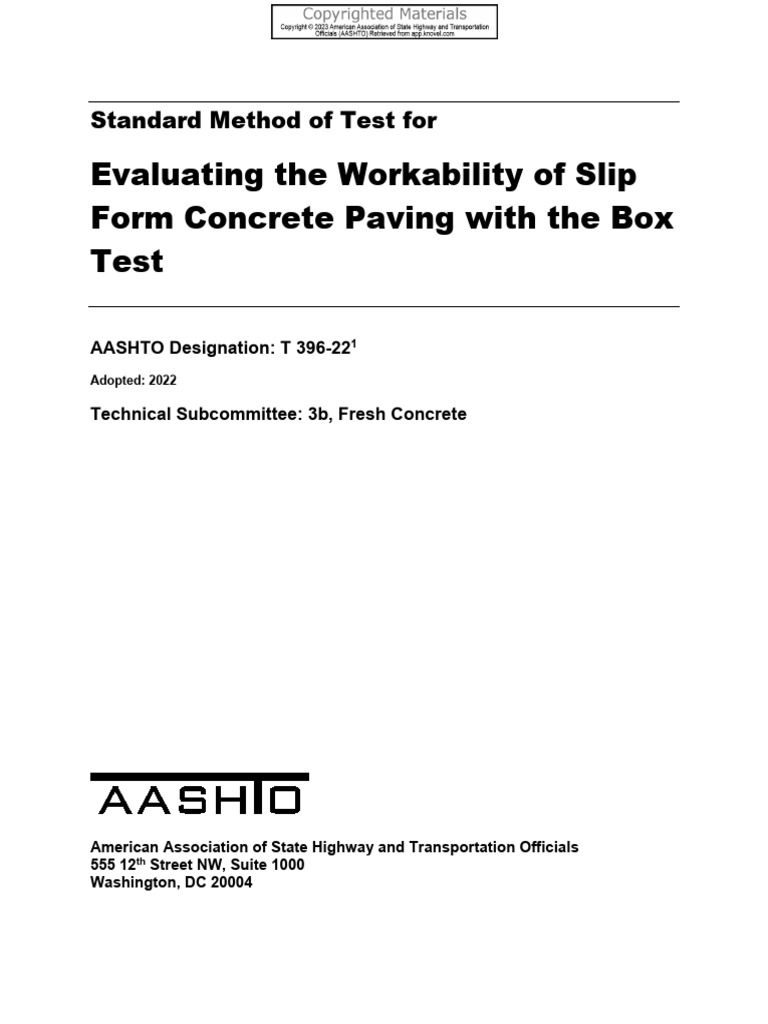 T 396 22 Evaluating Workability | PDF | Concrete