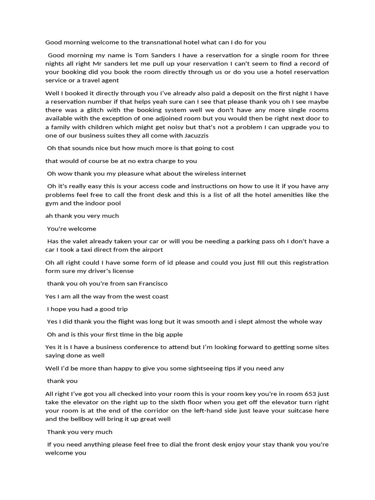 Scropt Transactional Hotel | PDF | Language Arts & Discipline