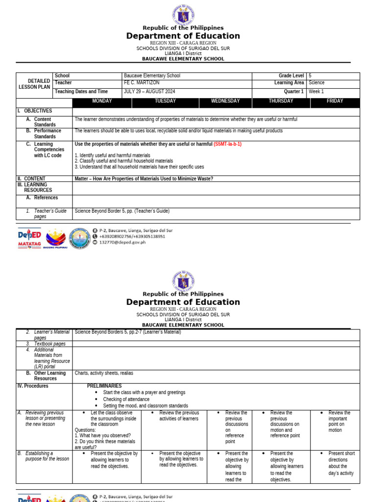 DLL-SCIENCE-5-Q1-W1 | PDF | Cognition | Learning