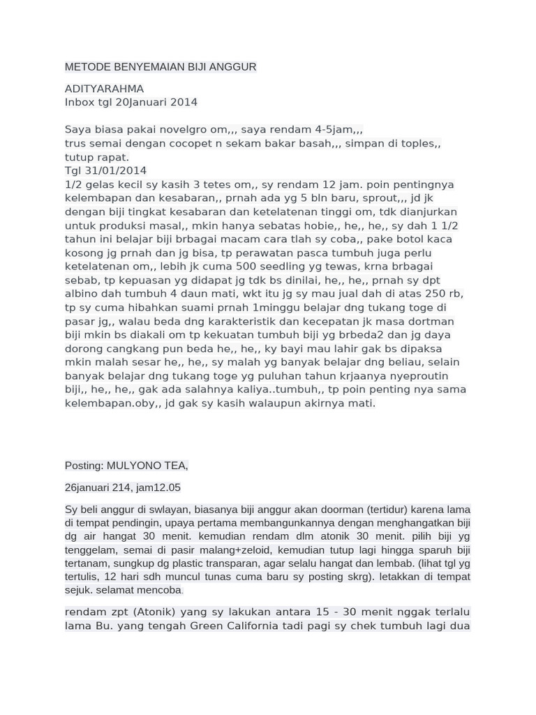 Metode Benyemaian Biji Anggur - 1 | PDF