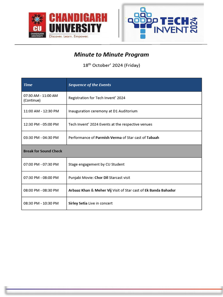 Overall M2M Program For Tech Invent 2024 (Day 1) | PDF