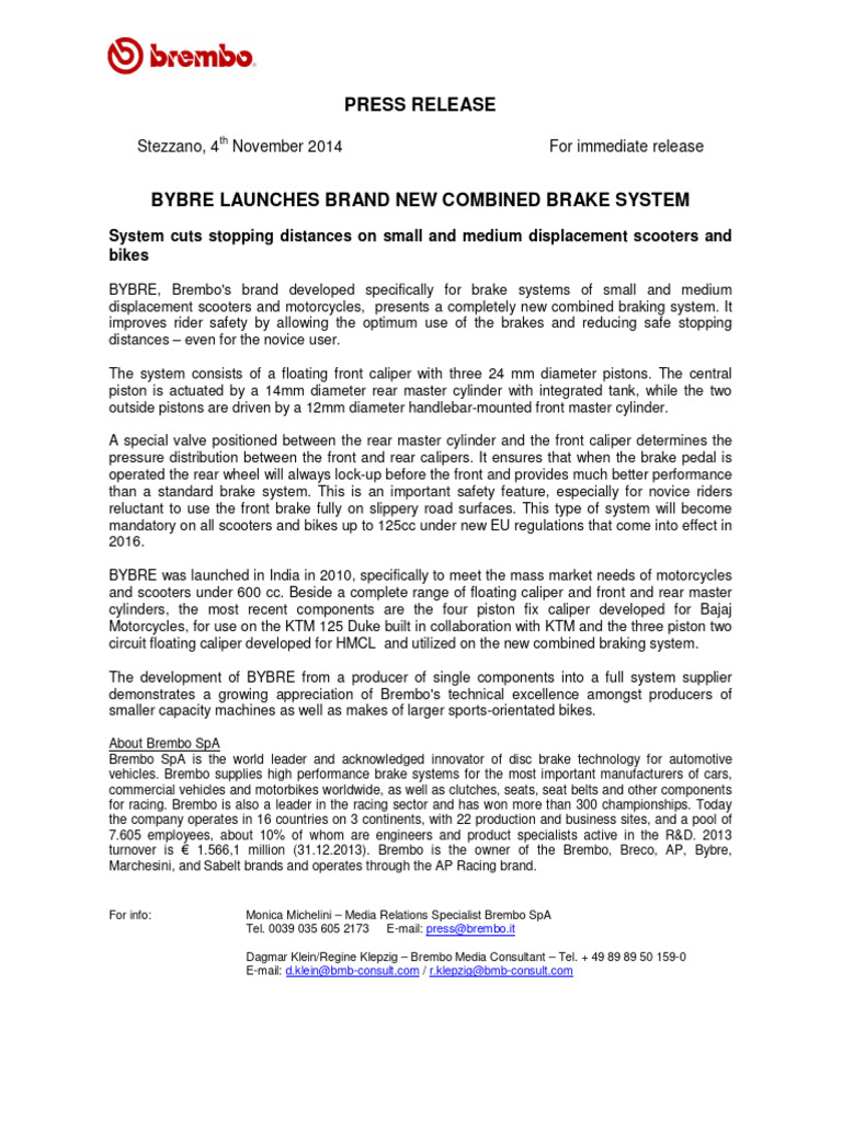 BYBRE Introduces New Brake System | PDF | Brake | Motorcycle