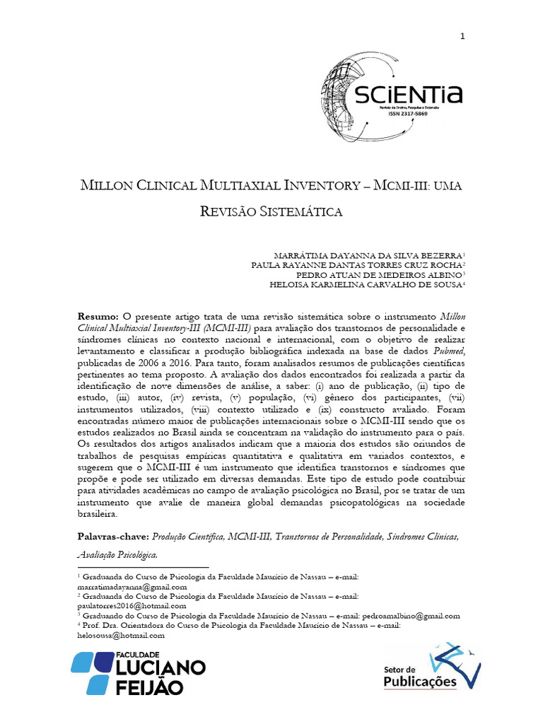 Revisão do MCMI-III na Avaliação Psicológica | PDF | Psicologia ...