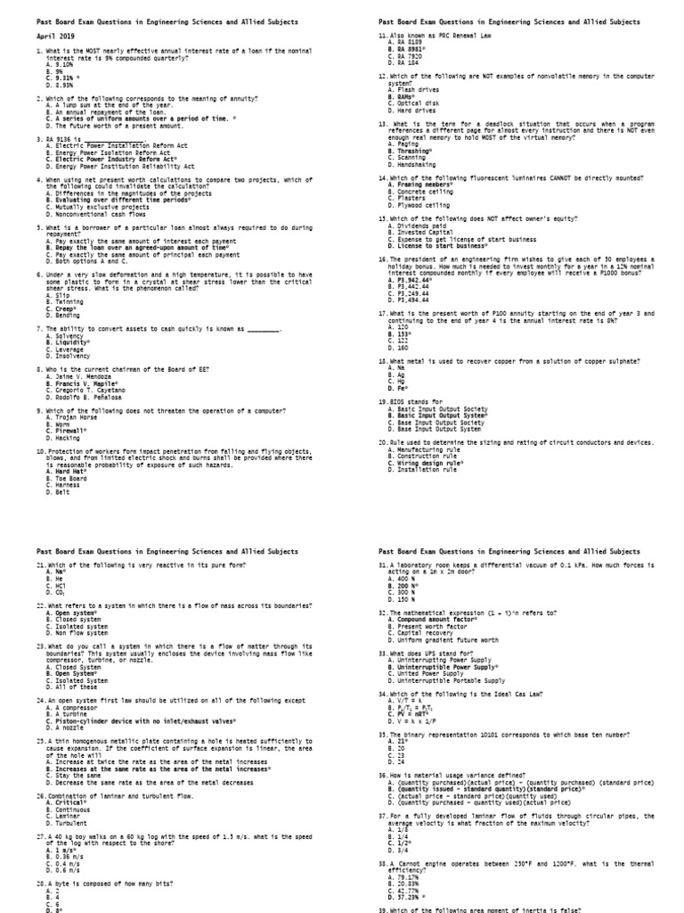 ESAS 2019 2022 PBEQ in Engineering Sciences and Allied Subjects 2 | PDF | Interest | Laminar Flow
