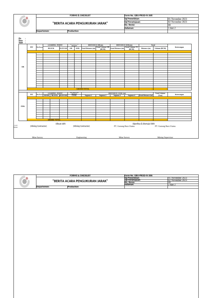 Berita Acara Pengukuran Jarak Produksi | PDF