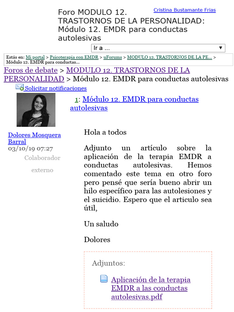 Foro MÃ Dulo 12 EMDR para Conductas AUTOLESIVAS | PDF | Autolesiones | Las emociones