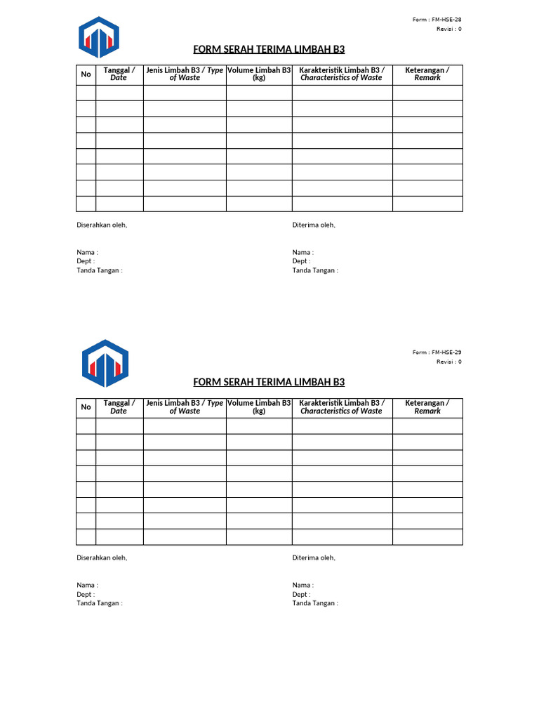 FM-HSE-28 Form Serah Terima Limbah B3 | PDF