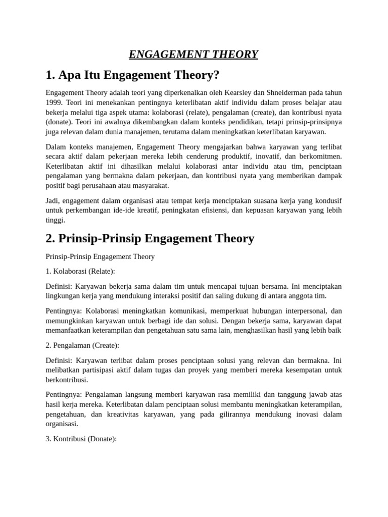 ENGAGEMENT THEORY - Script | PDF | Karier & Perkembangan | Bisnis