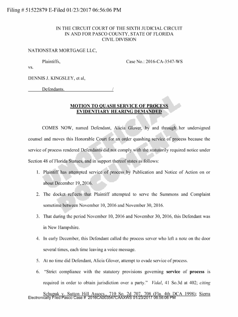 Motion To Quash Service of Process | PDF