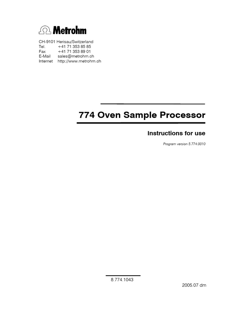 Metrohm 774 Oven Sample Processor | PDF | Fuse (Electrical ...