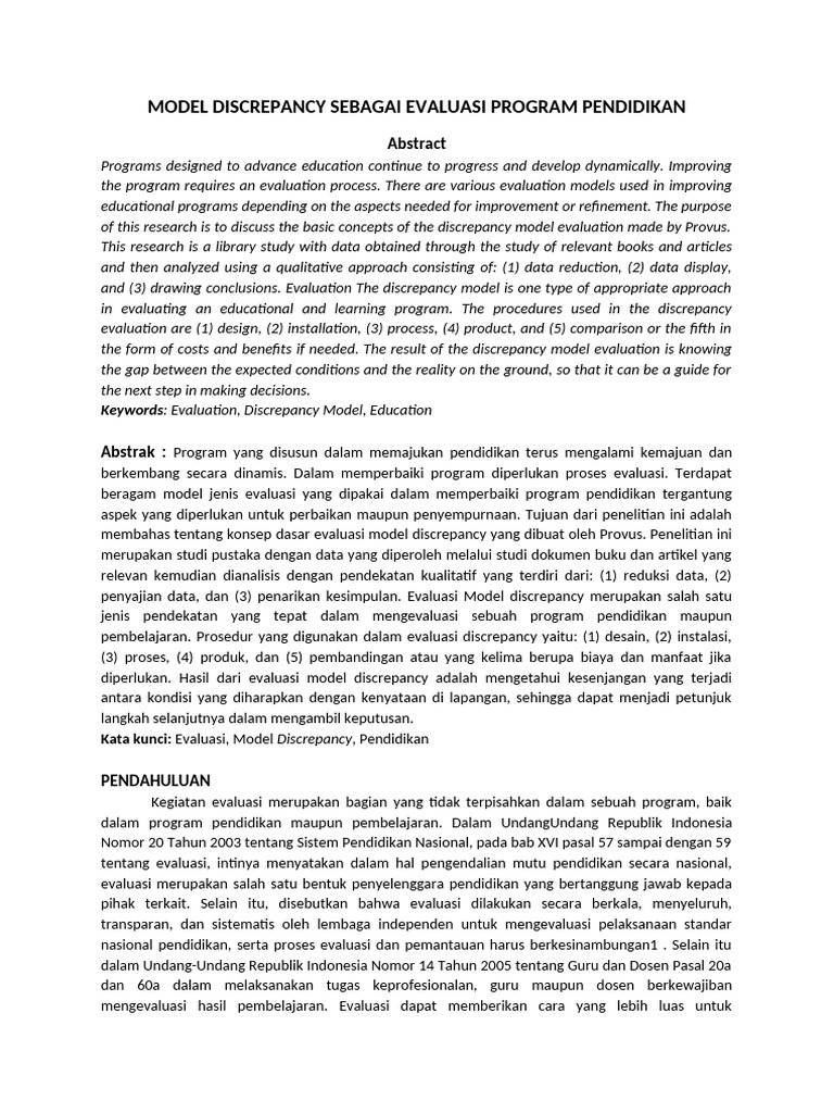 1067 Article-MODEL DISCREPANCY SEBAGAI EVALUASI PROGRAM PENDIDIKAN Edit | PDF