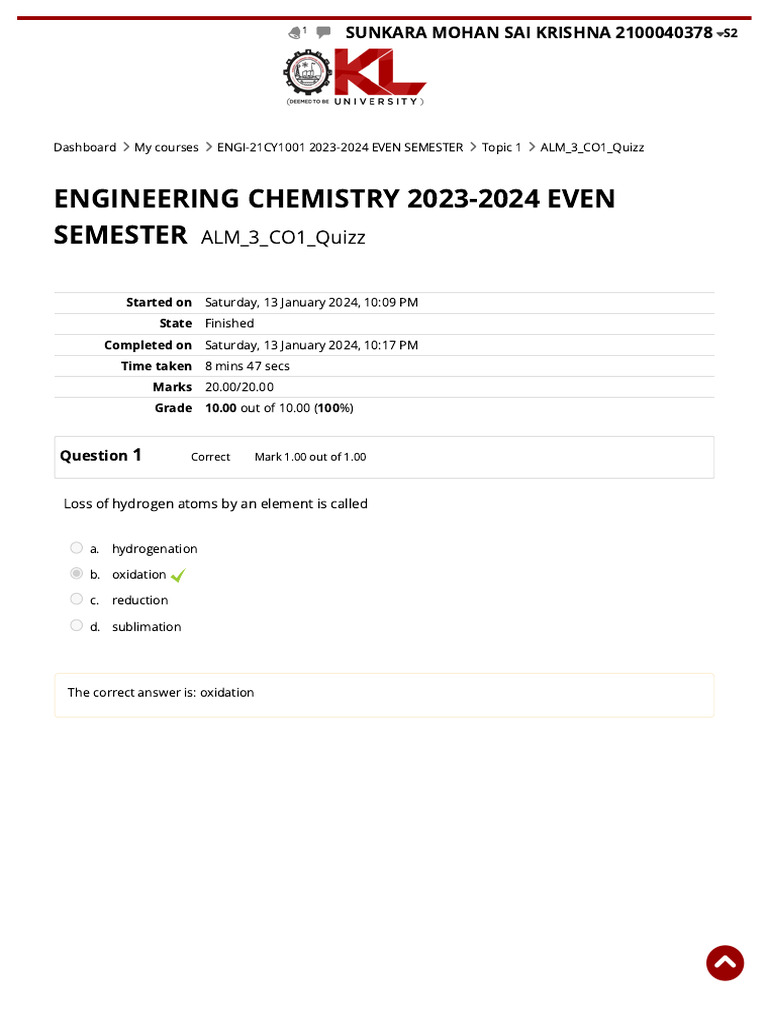 ALM - 3 - CO1 - Quizz - Attempt Review | PDF | Redox | Electrochemistry