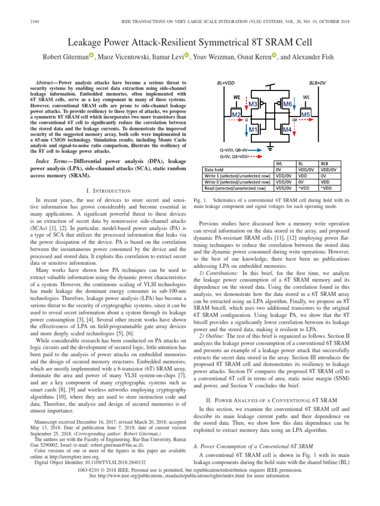 Leakage Power Attack-Resilient Symmetrical 8T SRAM Cell | PDF | Computer Memory | Computer ...