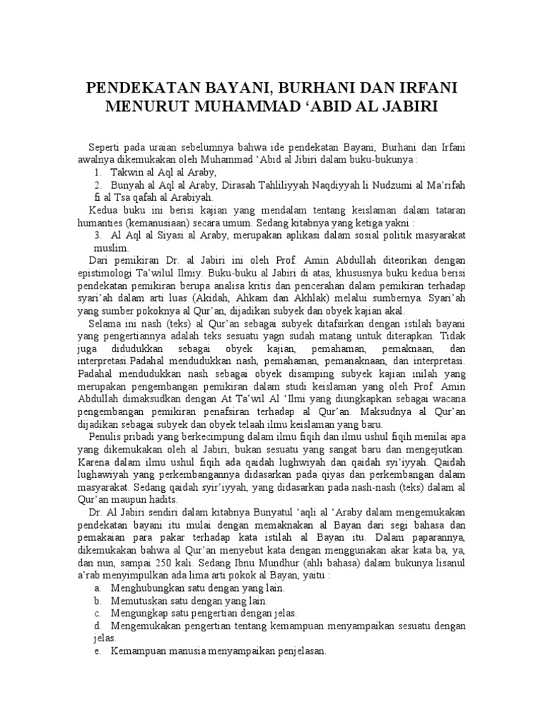 Pendekatan Bayani, Burhani, dan Irfani | PDF