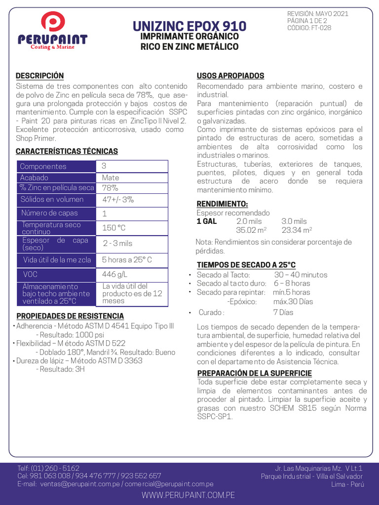 FT 028 Unizinc Epox 910 | PDF | Zinc | Rieles