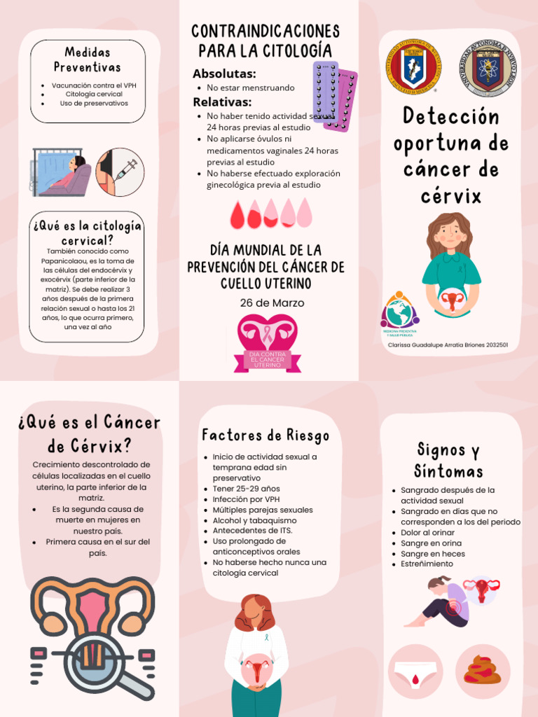 Triptico Cáncer de Cérvix Clarissa Arratia | PDF | Ginecología | Medicina