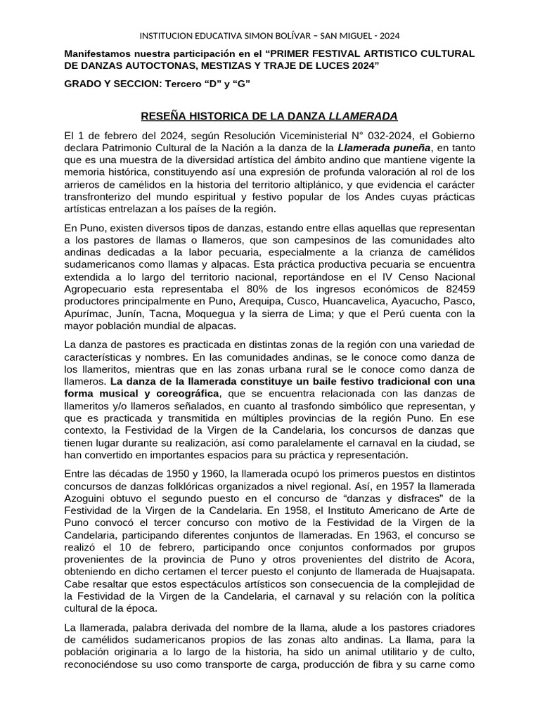 Reseña Historica de La Llamerada | PDF | Bailes | Andes