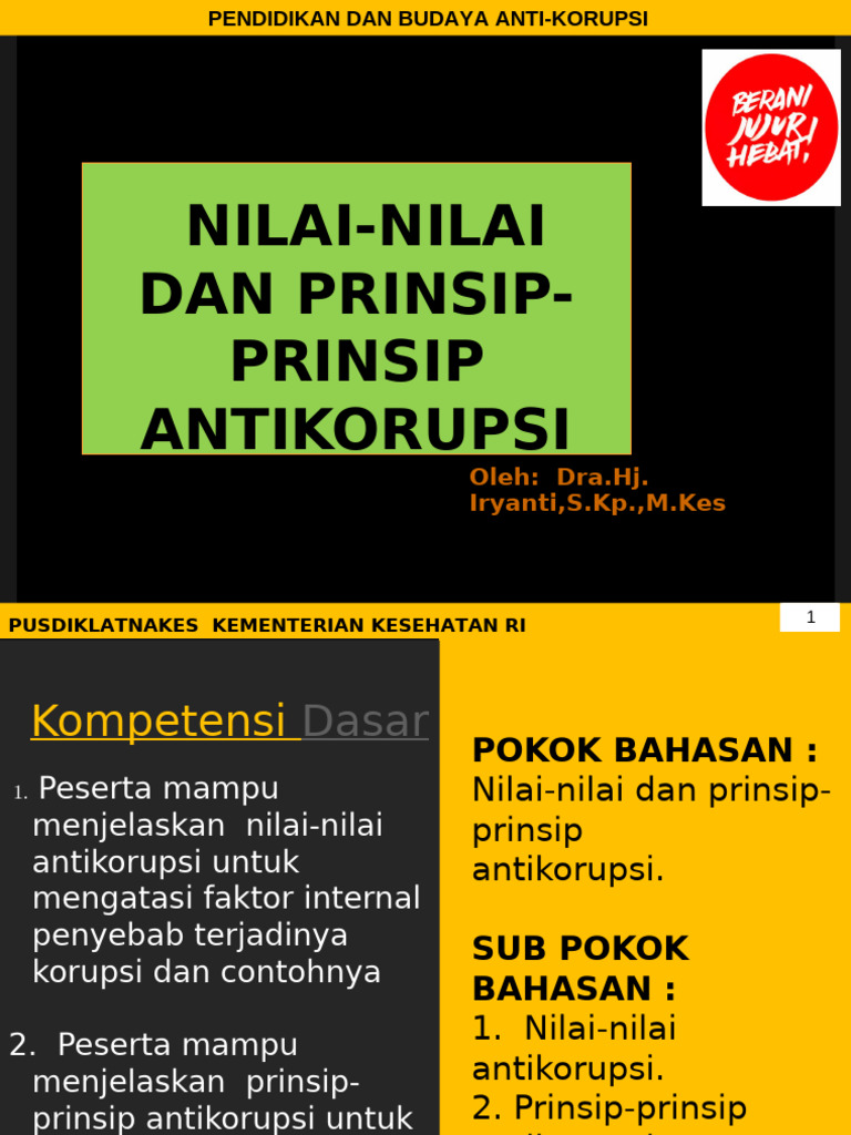 Nilai & Prinsip Antikorupsi TGL 23-6-14, Bu Yeti | PDF