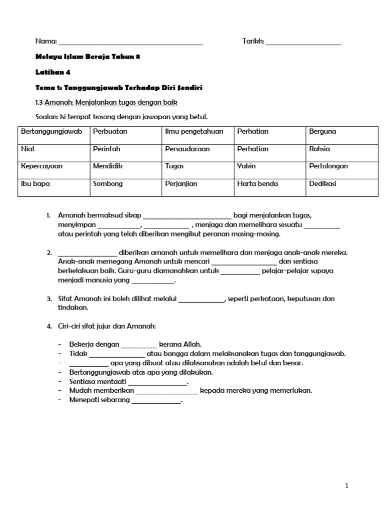 Latihan Menepati Masa Dan Amanah | PDF