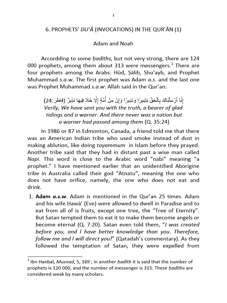 6 Prophets Dua in He Quran 1 | PDF | Prophets And Messengers In Islam | Eve