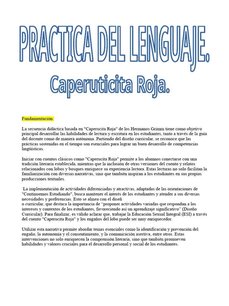 Caperucita Roja: Lectura y Escritura | PDF | Caperucita Roja | Cuentos