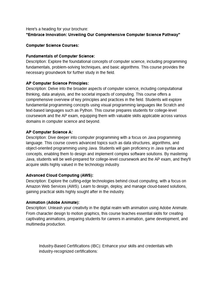 CS+brochure+content | PDF | Computer Programming | Computer Science