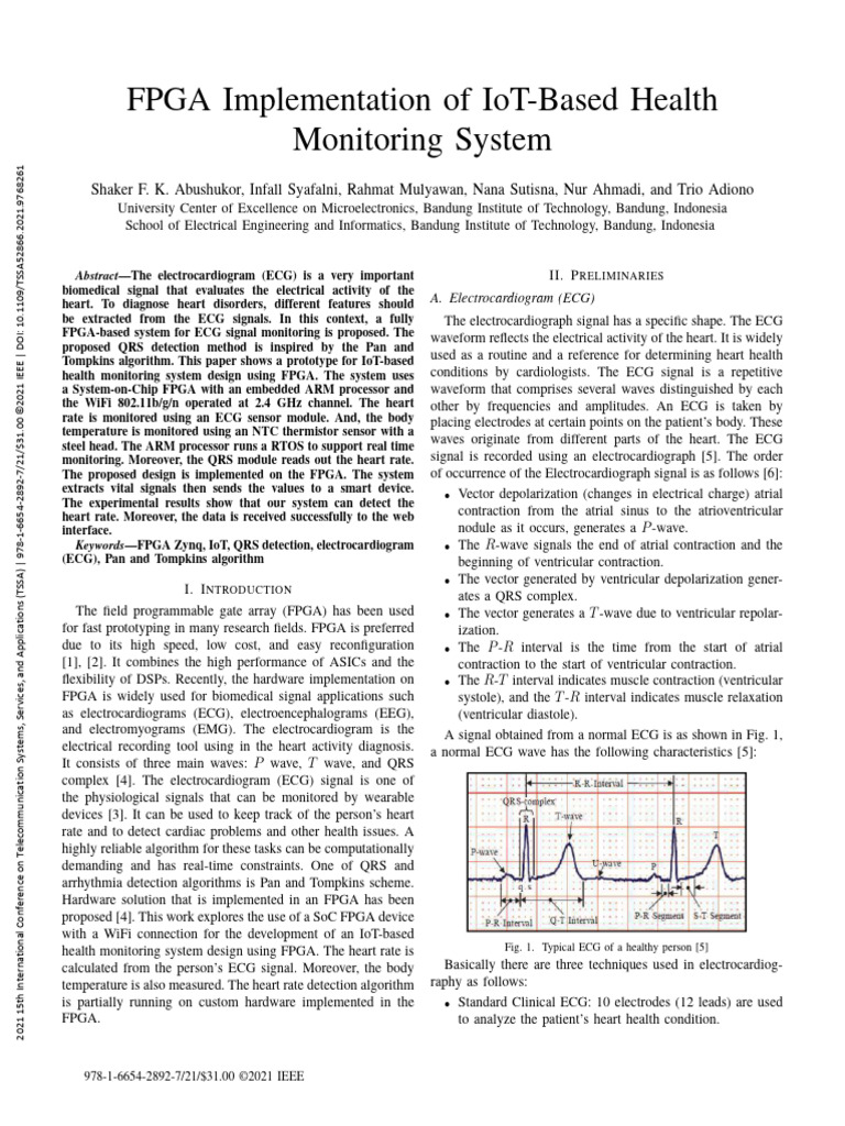 FPGA Implementation of IoT-Based Health Monitoring System | PDF | Electrocardiography | Analog ...