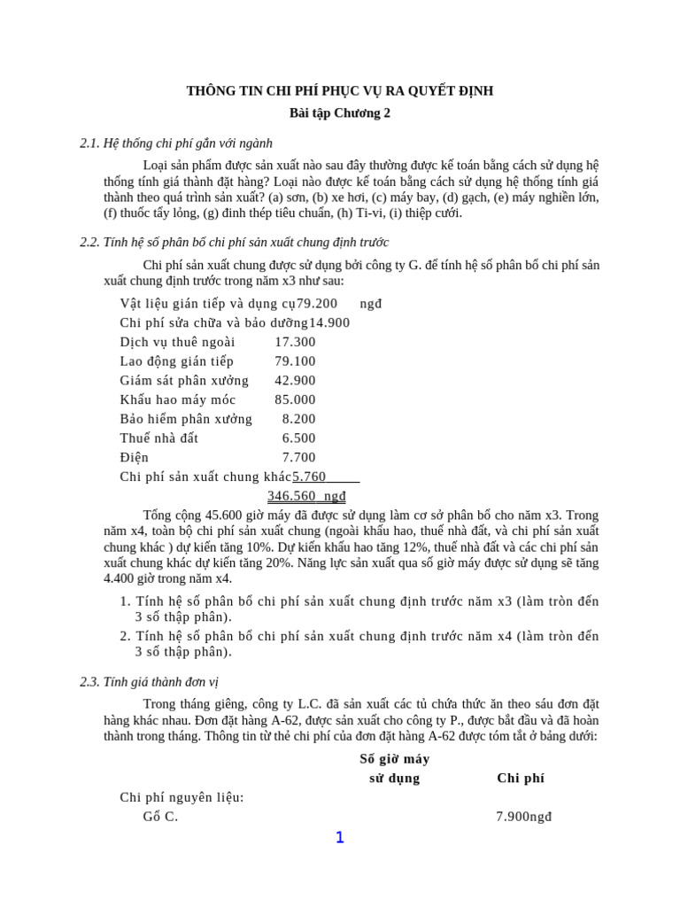 Bài Tập Ttcppvrqđ - Chương 2 - KTCP Theo ĐĐH | PDF