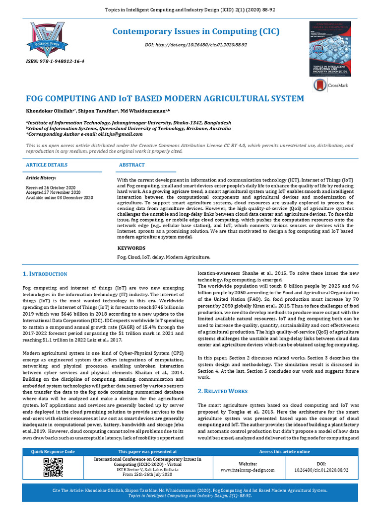 Fog Computing And Iot Based Modern Agric Pdf Internet Of Things Computer Network