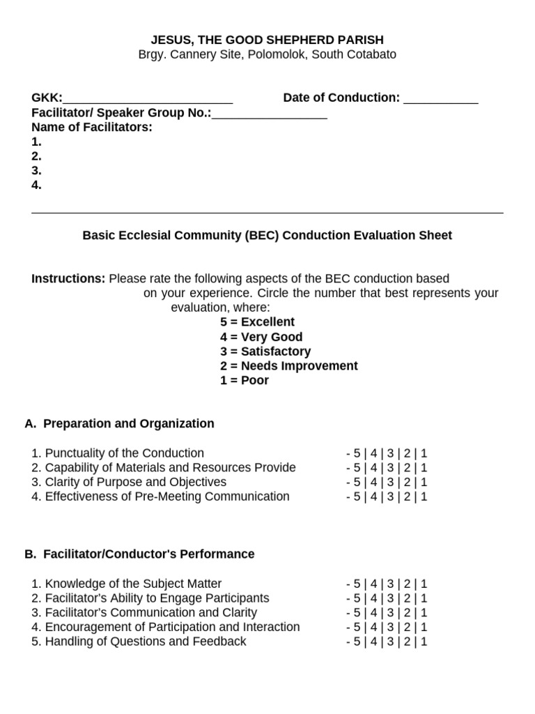 BEC Sample Evaluation Sheet | PDF | Cognition | Communication
