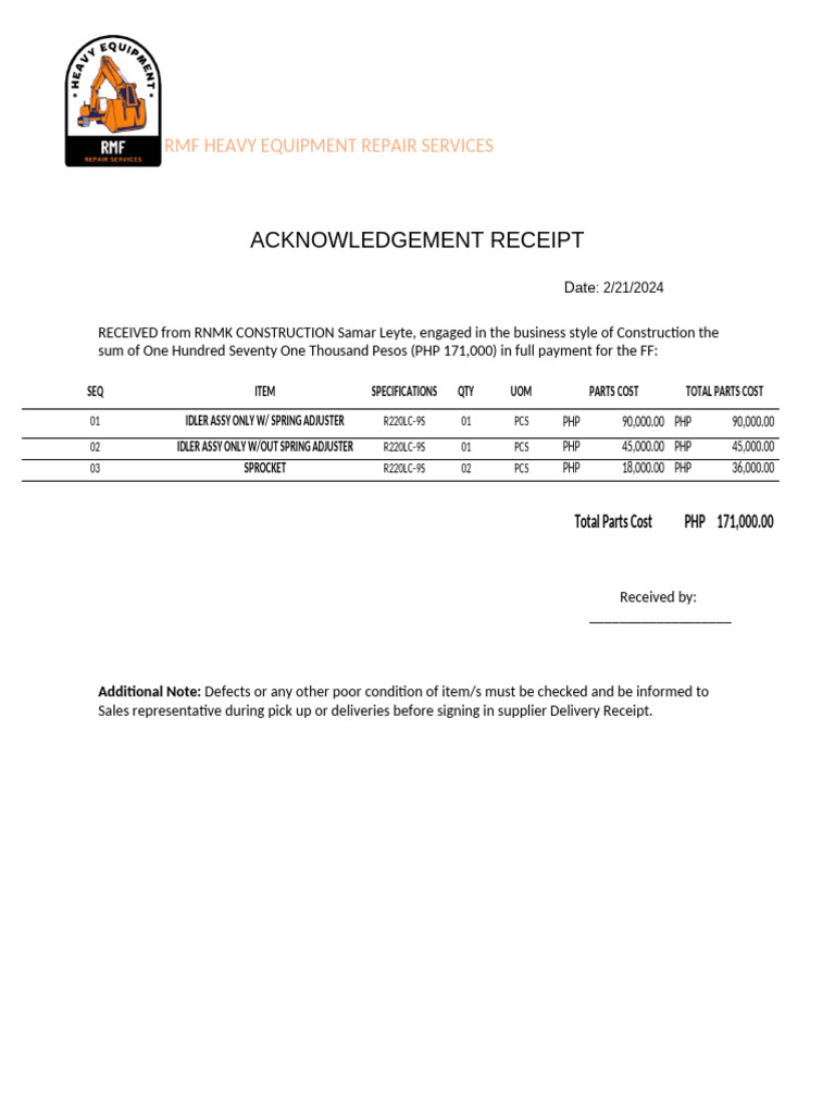 Acknowledgement Receipt | PDF