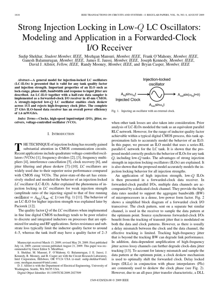 Strong Injection Locking in LC Oscillators | PDF | Electronic ...
