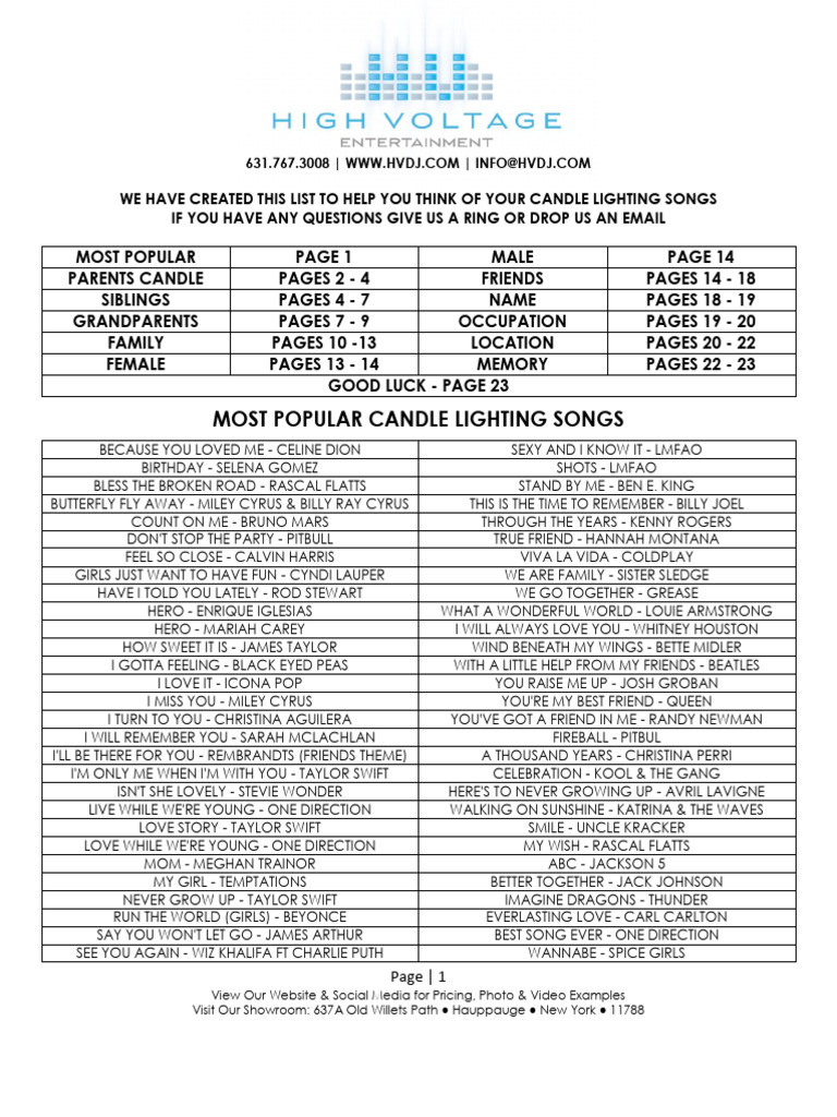 Candle Song Suggestions | PDF | Sound Recording | Musicians