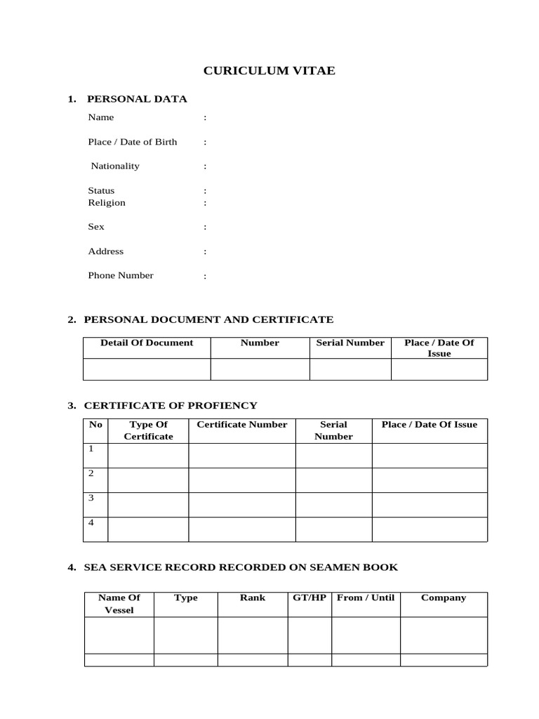 CV Sederhana Dengan Tabel Pengalaman Kerja Di Perkapalan - Contoh | PDF