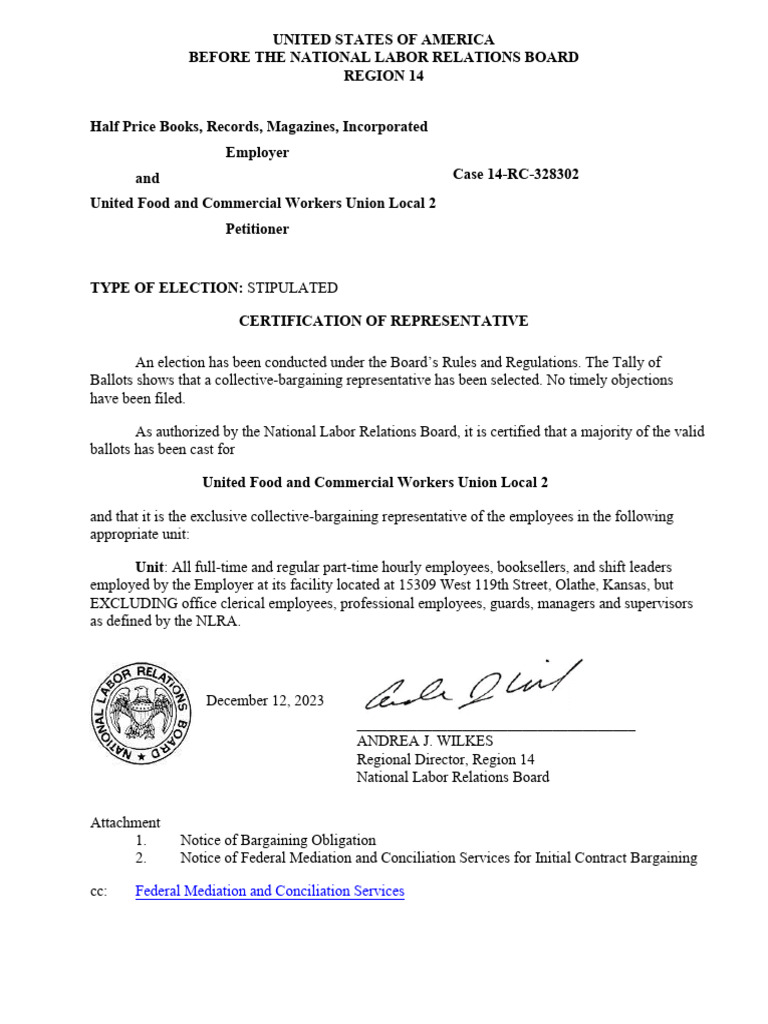 Half Price Books Union Election Results | PDF | Employment | Collective ...