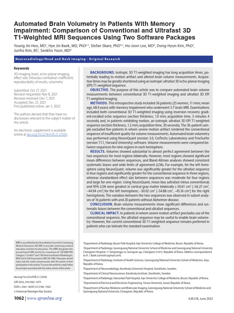 Heo Et Al 2022 Automated Brain Volumetry in Patients With Memory ...