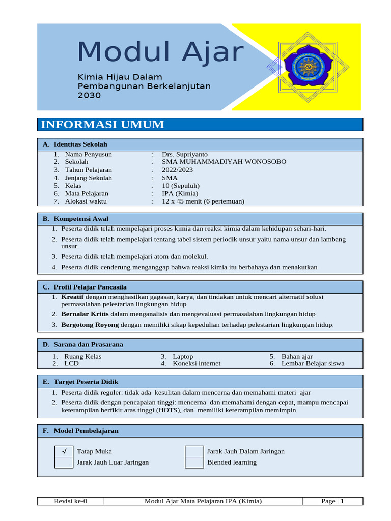 2022 - Format Modul Ajar Bahan IHT Smadiwa | PDF | Karier & Perkembangan | Kesehatan Holistik