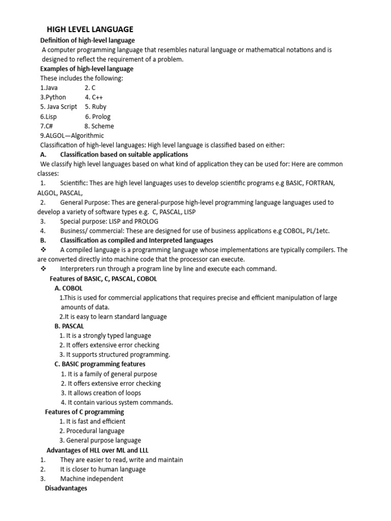 12109 High Level Language Note Pdf Programming Language Computer Programming