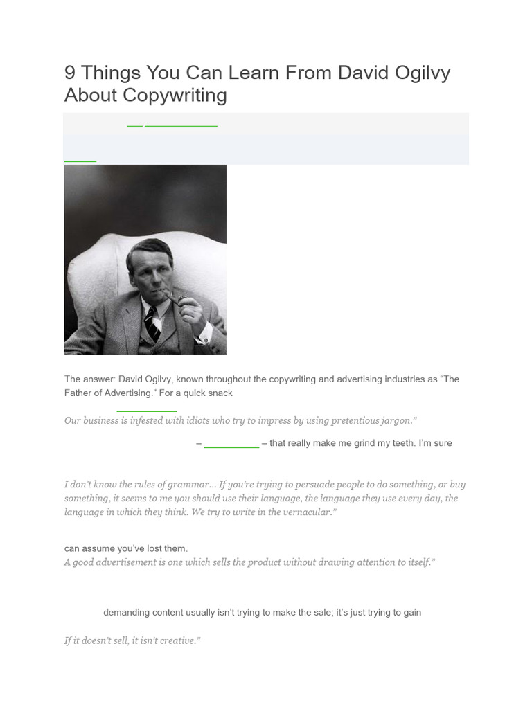 9 Things You Can Learn From David Ogilvy About Copywriting-1-2 | PDF ...