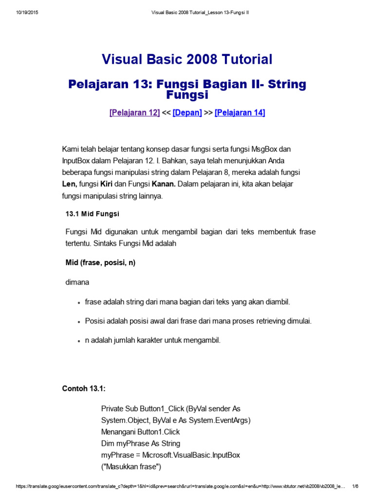Visual Basic 2008 Tutorial - Lesson 13-Fungsi II | PDF