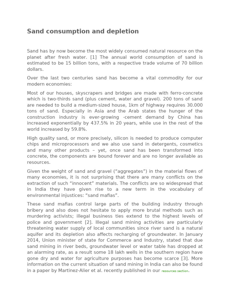 Sand Consumption and Depletion | PDF | Sand | Groundwater